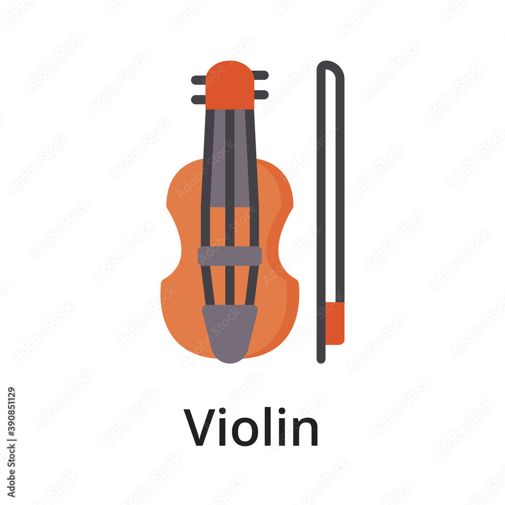 Violin flat vector illustration. Single object. Icon for design on white background Stock Vector ...
