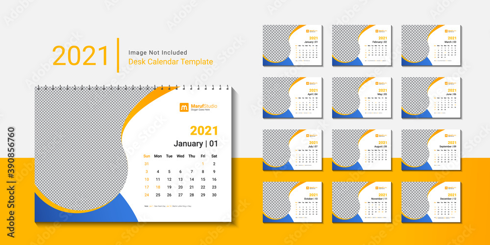 2021 Desk calendar template design for corporate business with creative ...