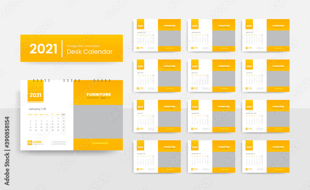 2021 Desk calendar template design for corporate business with creative ...