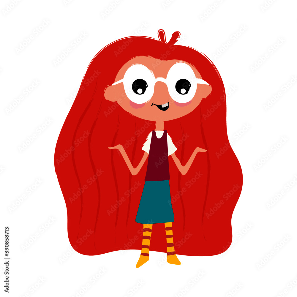 Curious Cute Girl vector drawing, Happy Kids Vector illustration. Stock ...