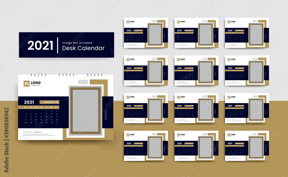 2021 Desk calendar template design for corporate business with creative ...