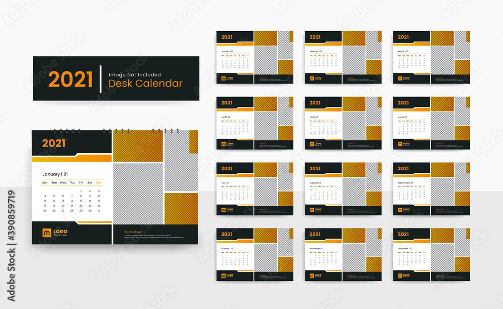 2021 Desk calendar template design for corporate business with creative ...