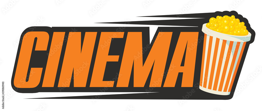 Cinema logo with a full popcorn bucket and inscription. Vector ...