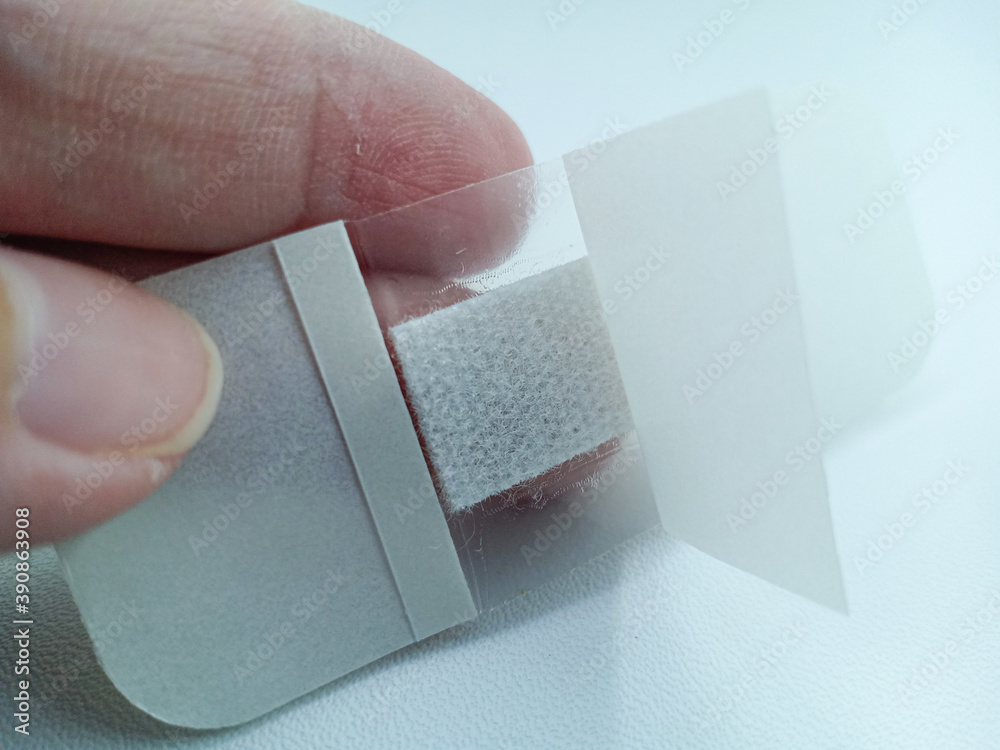 Inside of transparent Medical Adhesive Plaster Strips. Quickly heal ...