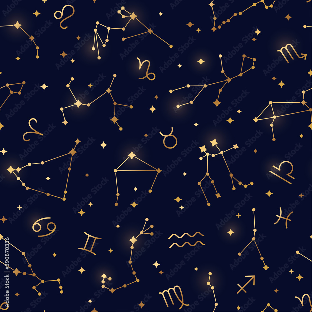 Seamless pattern of zodiac signs. Vector illustration. Twelve ...