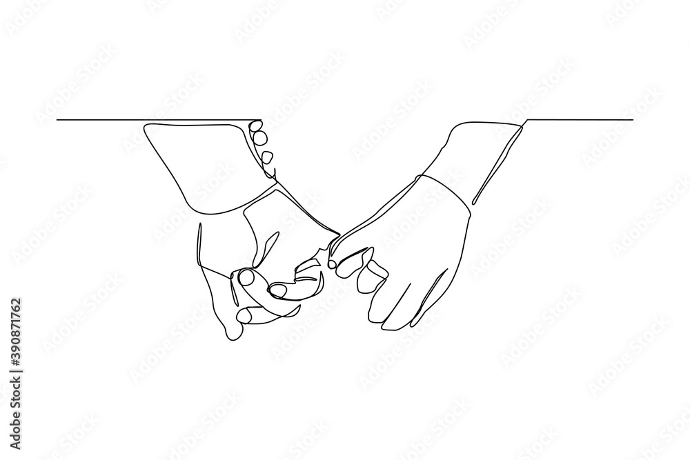 Continuous line drawing of couple hand holding together. One line ...