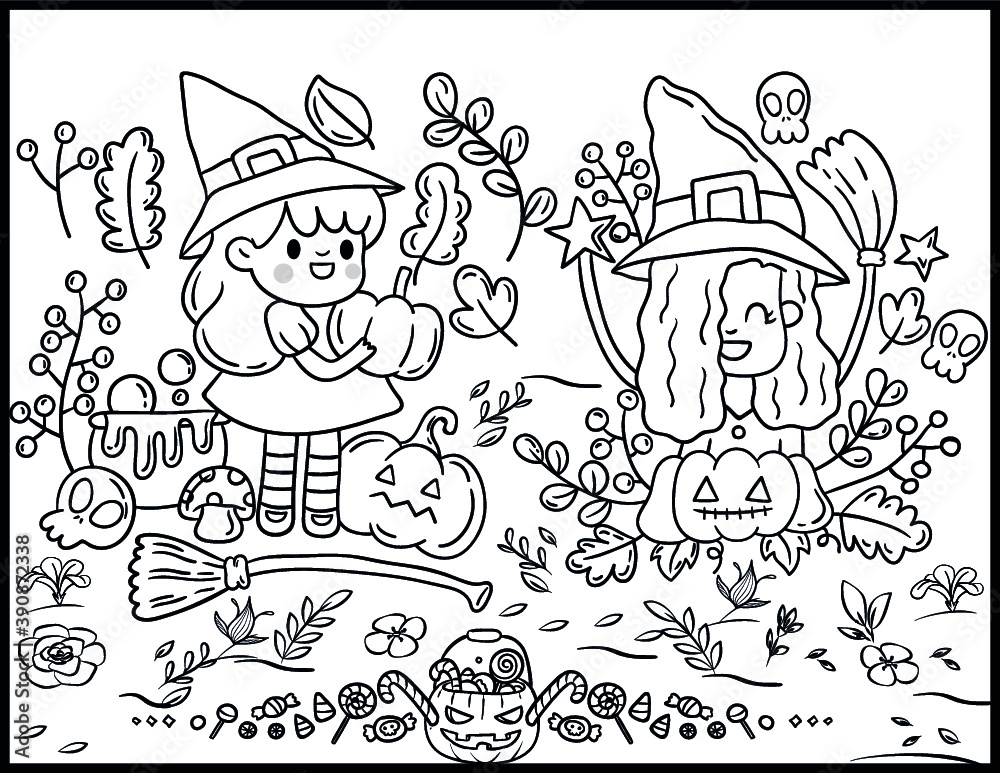 Stockvector Coloring book page for Halloween - Coloring page- Black and ...