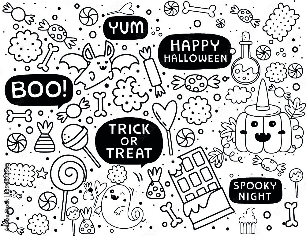 Coloring book page for Halloween - Coloring page- Black and White ...