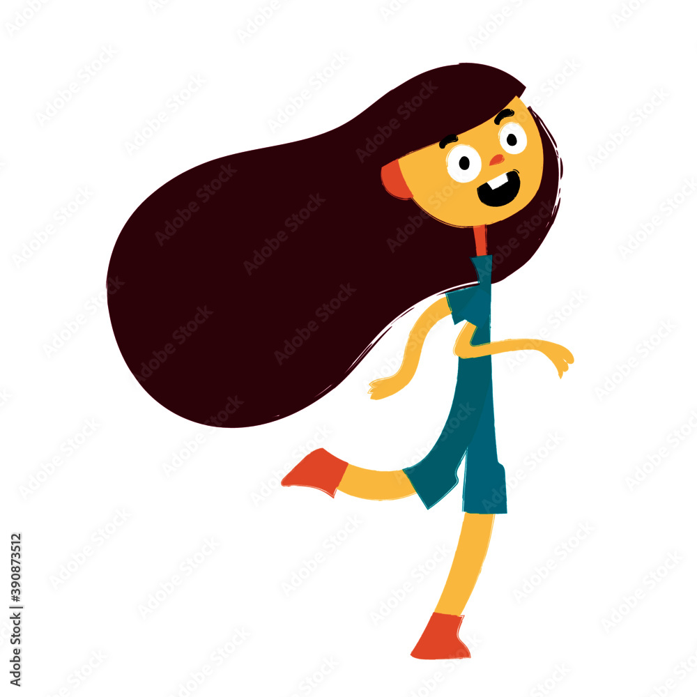 Walking Cute Girl vector drawing, Happy Kids Vector illustration. Stock ...