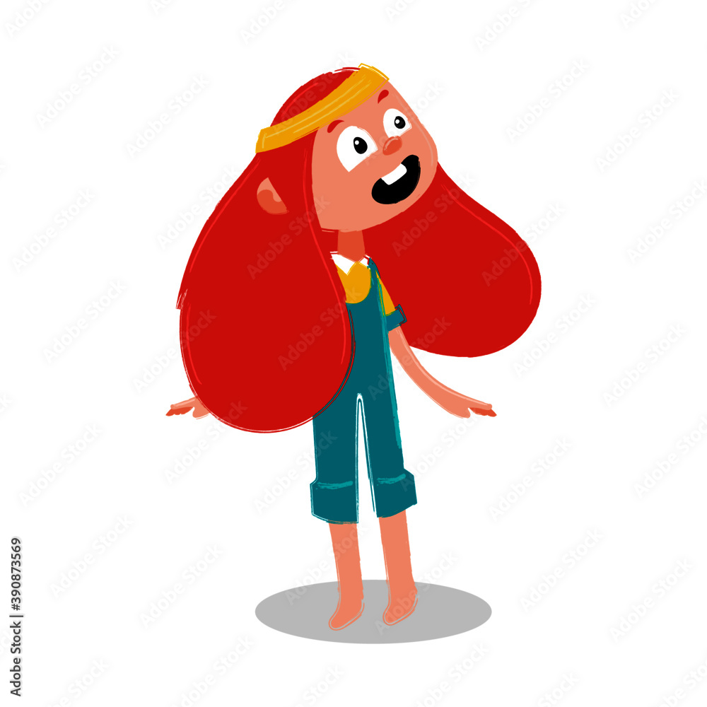 Cute Girl see left side vector drawing, Happy Kids Vector illustration ...