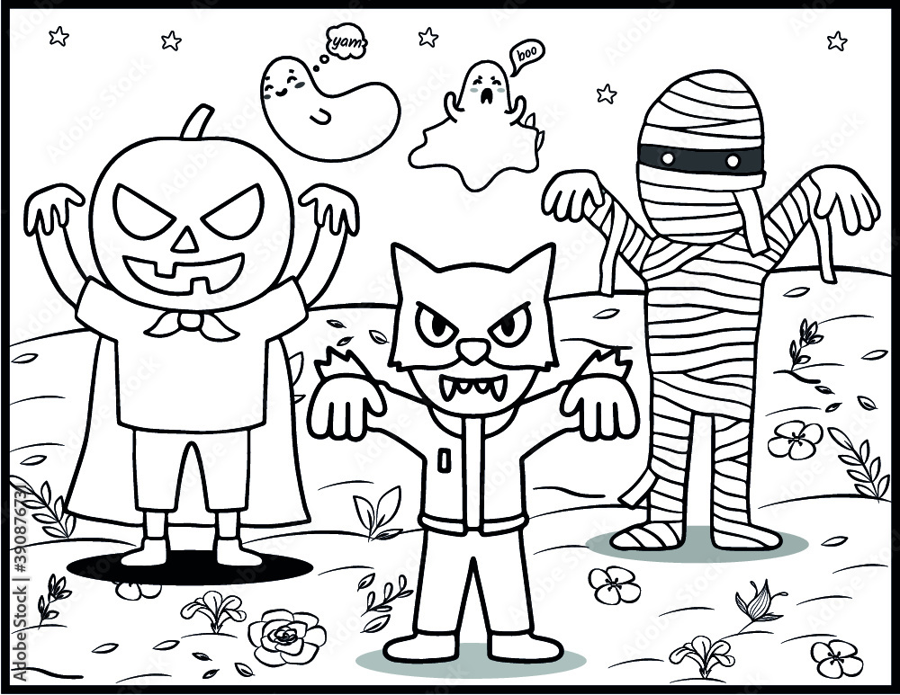 Coloring book page for Halloween - Coloring page- Black and White ...