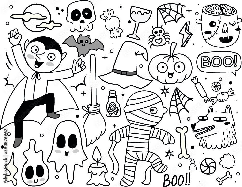 Vetor do Stock: Coloring book page for Halloween - Coloring page- Black ...