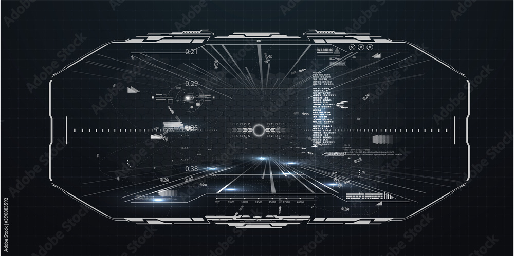 Control panel dashboard in the interior of the spaceship. Virtual ...