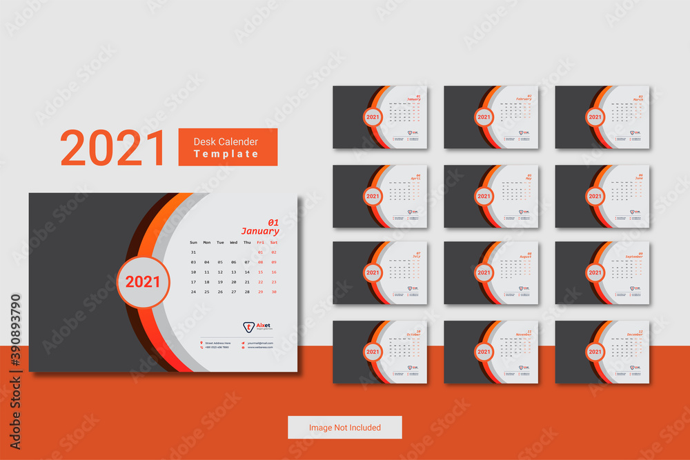 2021 Desk calendar template design for corporate business with creative ...