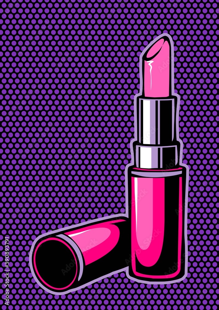 Pink lipstick pop art vector comic illustration. Vintage poster design ...