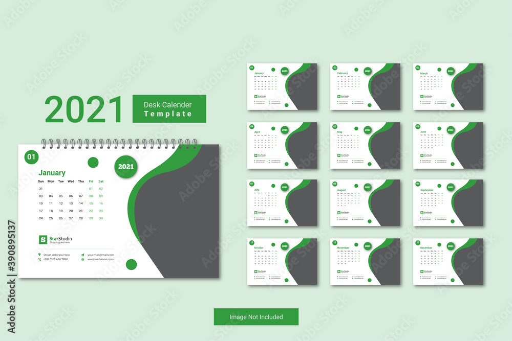 2021 Desk calendar template design for corporate business with creative ...