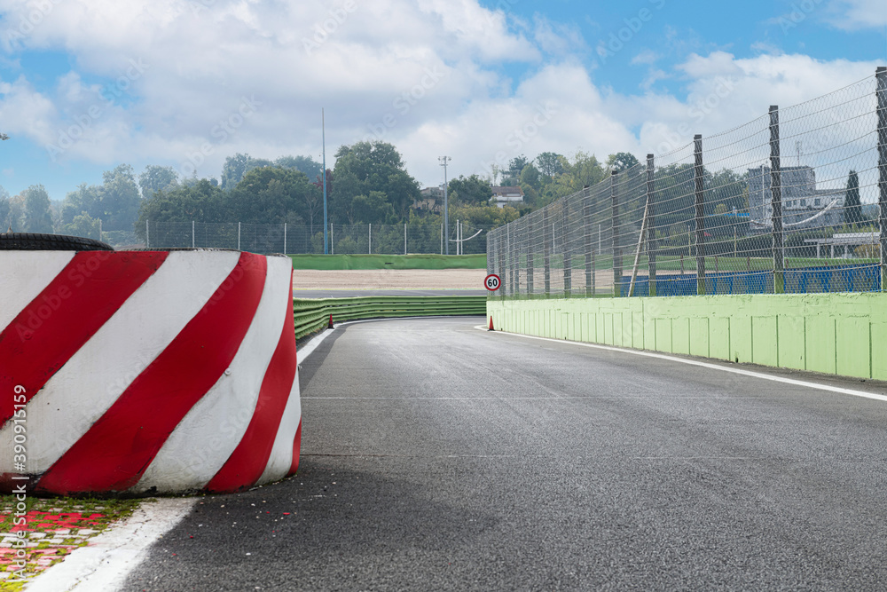Warning pit lane entry empty asphalt track motor sport circuit with ...