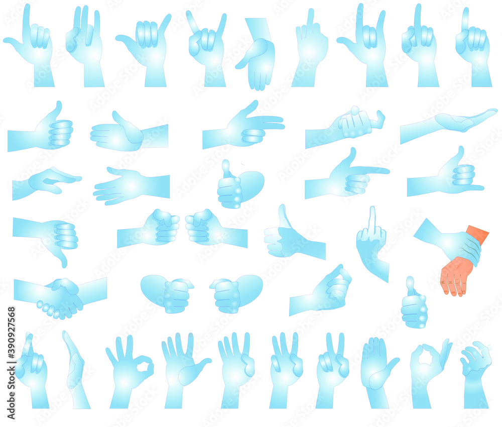 Collection of hand gestures in gloves, isolated vector icons Stock ...