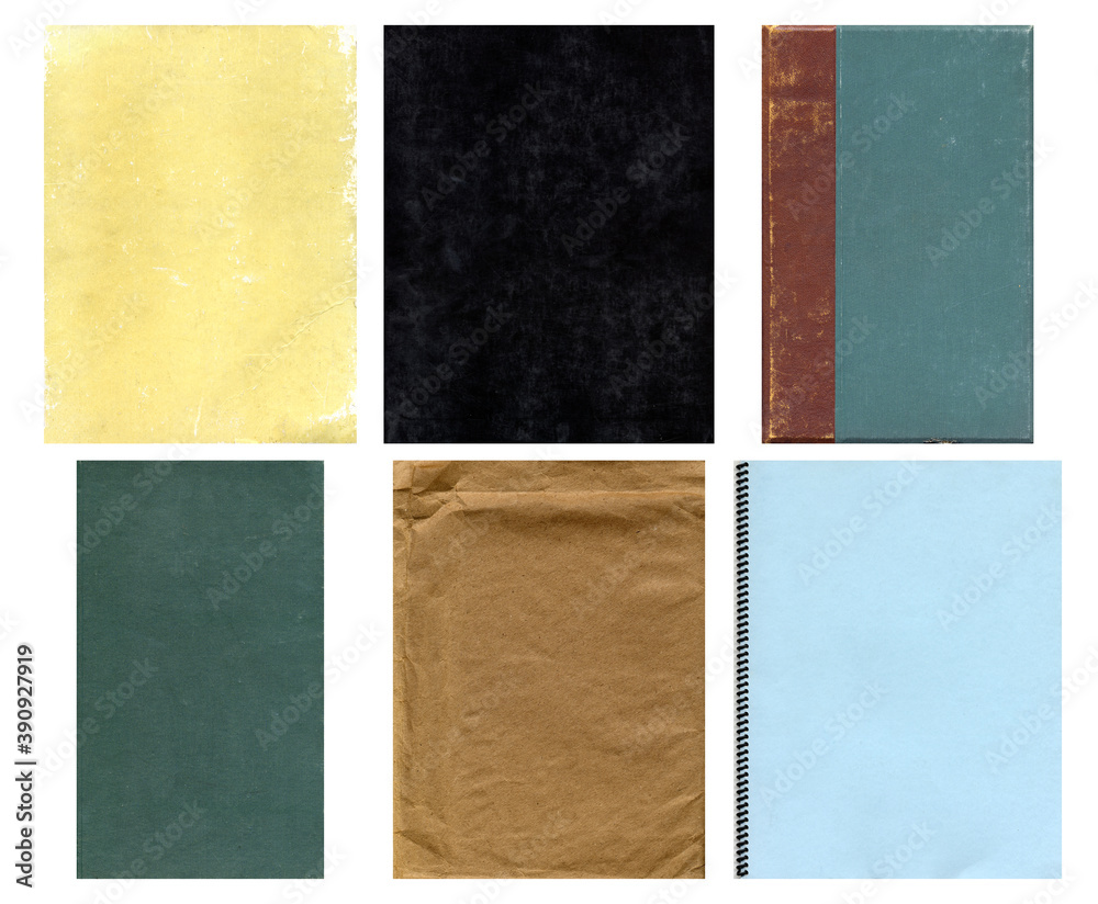 Paper and textile textures set. Blank retro pages and old book covers ...