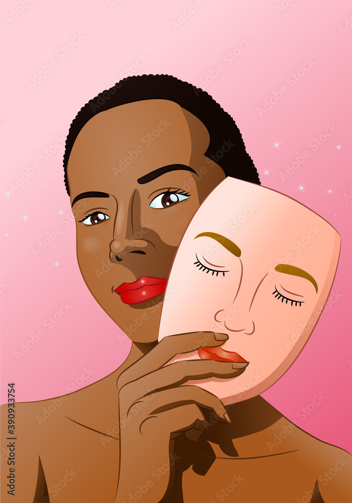 illustration of a black woman proud of herself take off the mask Stock ...