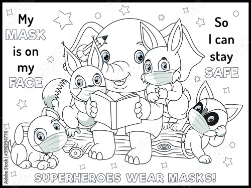 Cute cartoon animals wearing face medical mask. Covid-19 protection ...