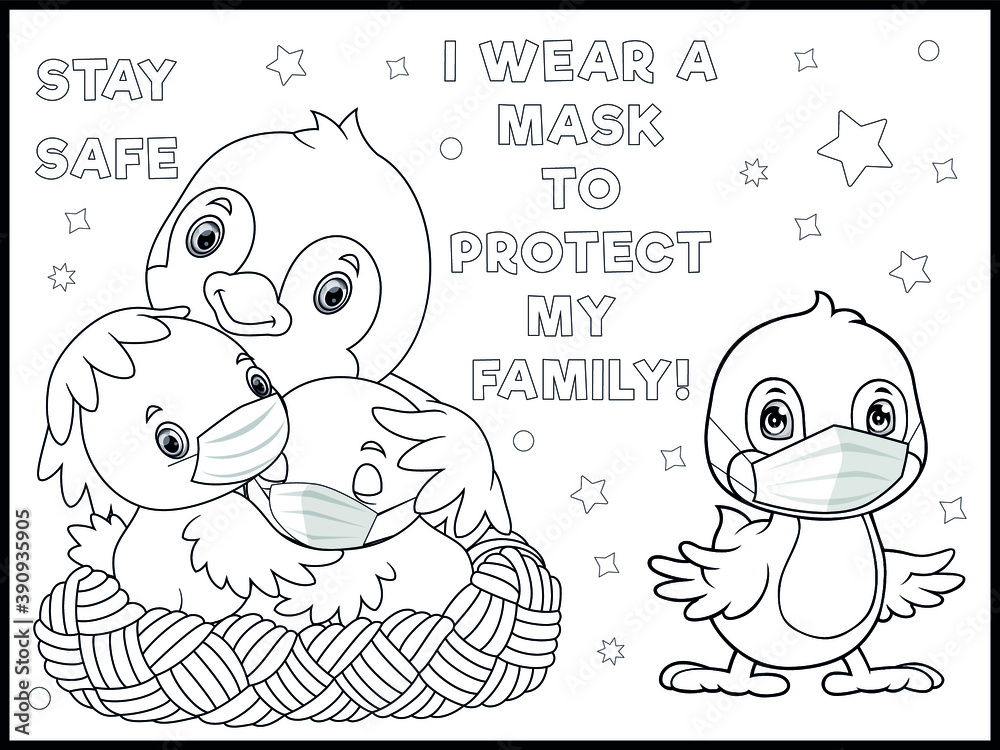 Cute cartoon animals wearing face medical mask. Covid-19 protection ...