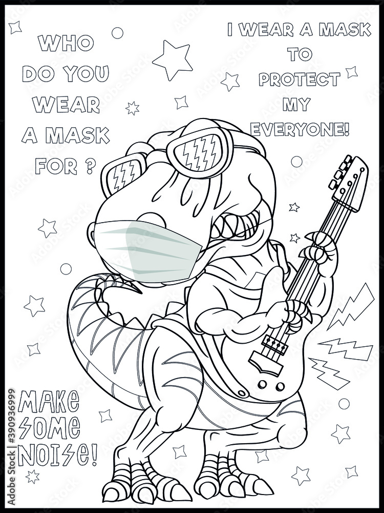 Cute animals wearing face masks. Coloring page- Black and White vector ...