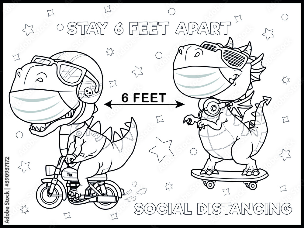 Cute animals wearing face masks. Coloring page- Black and White vector ...