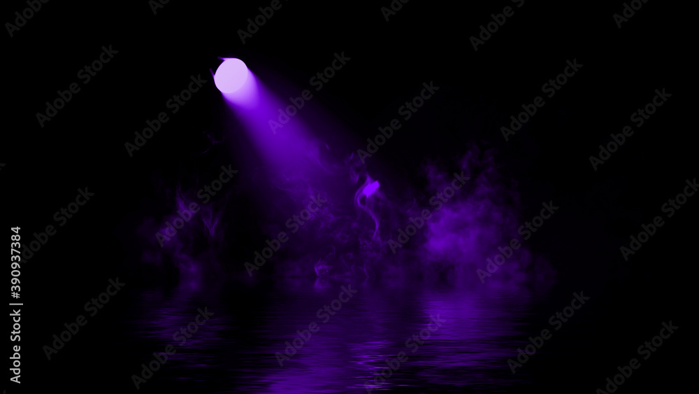 Purple projector bright stadium arena lights. Spotlight with smoke on ...