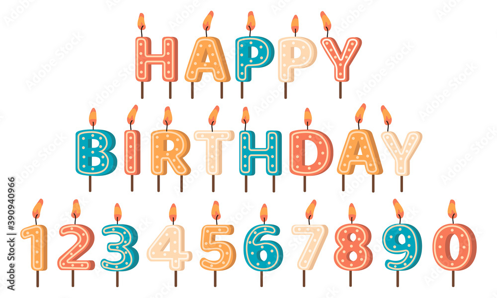 Happy Birthday candles. Birthday Party letters and numbers wax candles ...
