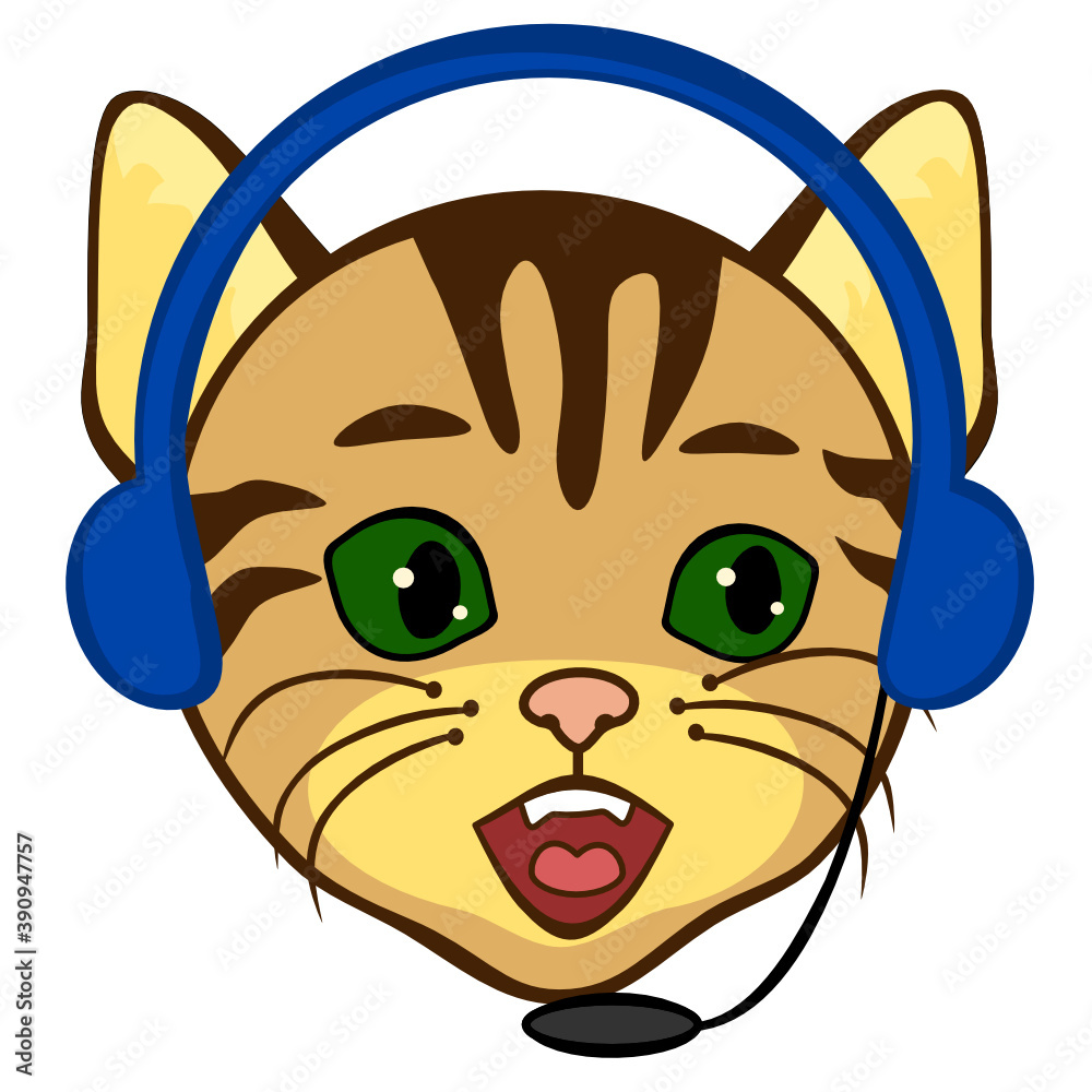 customer support cat wearing a headset, happy emoji wearing headphones ...