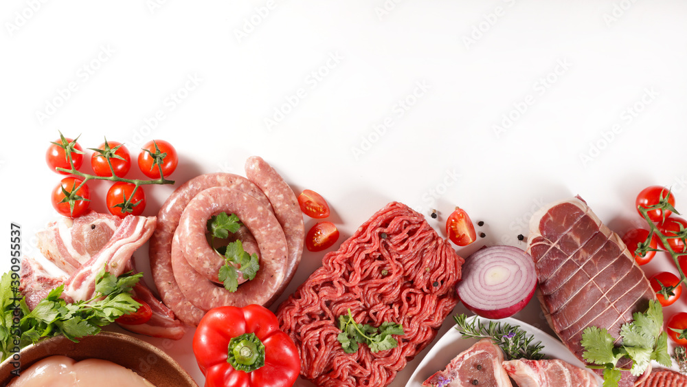 assorted of meats on white background Stock Photo | Adobe Stock