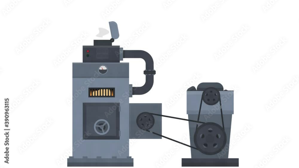 Industrial machine. Animation of the engineering machine, alpha channel ...