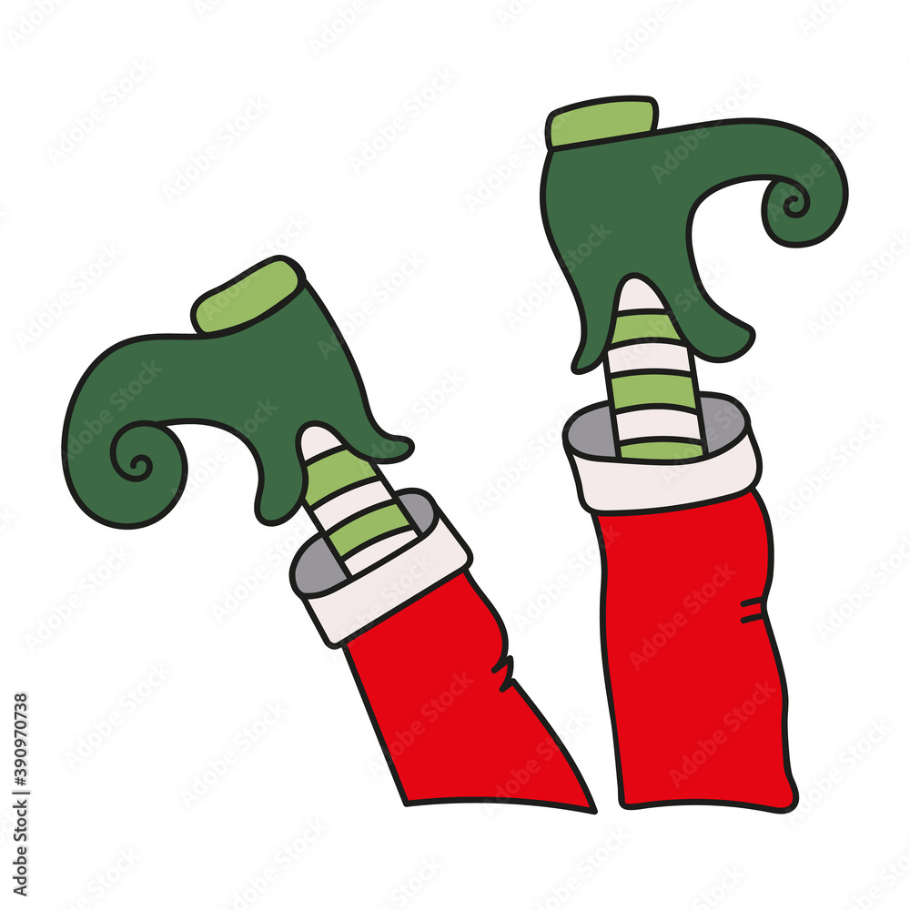 Cartoon illustration with elf legs feet. Christmas elf feet, vector ...