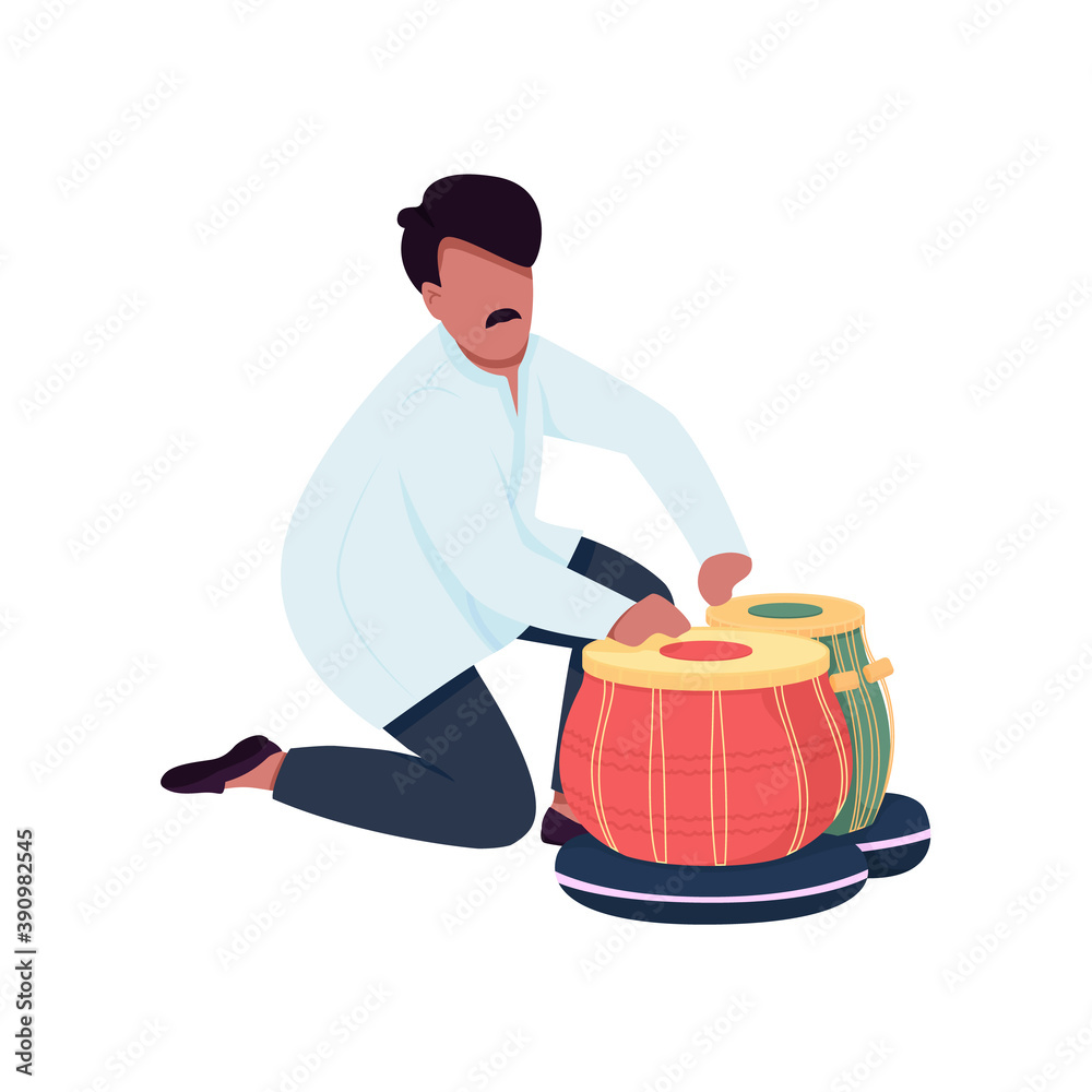 Indian musician play tabla drums flat color vector faceless character ...