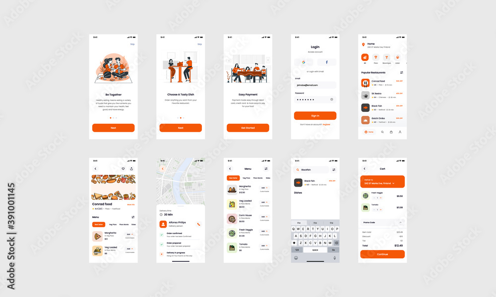 Cooked Food Ordering Mobile Application UI Design Kit Stock Vector ...