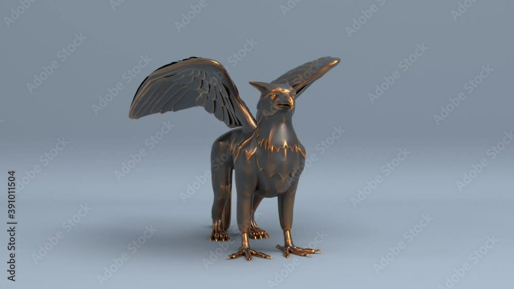Rotating dark griffin statue or mythical ancient black gryphon ...