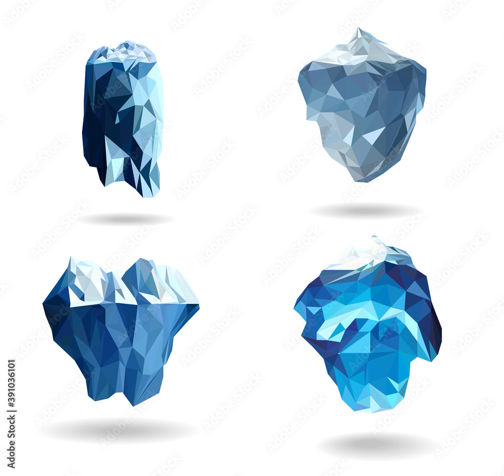 Abstract set iceberg geometric low poly vector, triangle polygon modern ...
