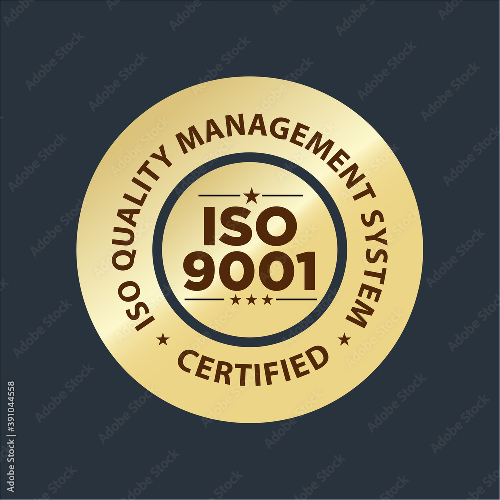 ISO 9001 certified stamp, quality management system vector illustration ...
