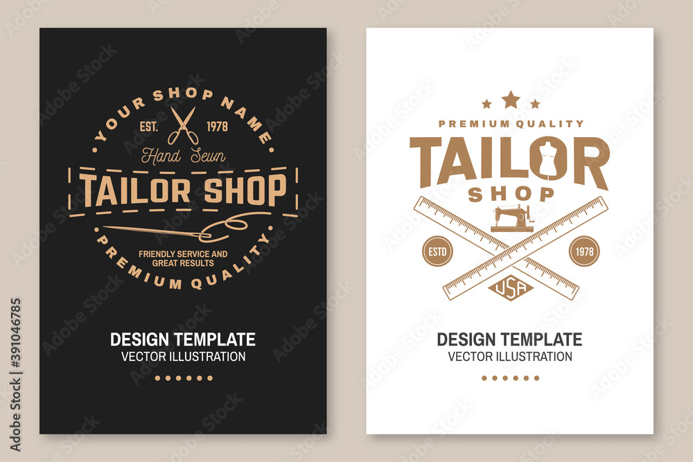 Set of tailor shop covers, invitations, posters, banners, flyers ...