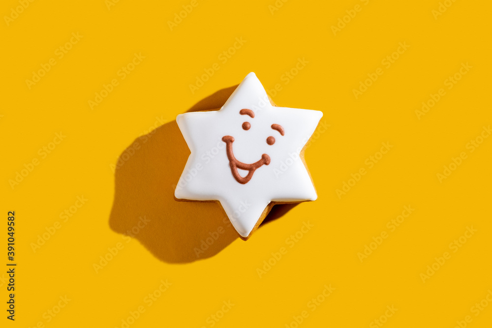 Fun sweet decor. Cute star. Bakery food art. White smiley figure ...