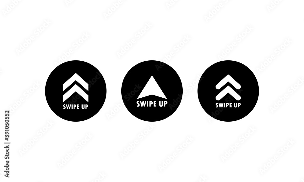 Swipe up icon set in black. Social media button. Scroll pictogram ...