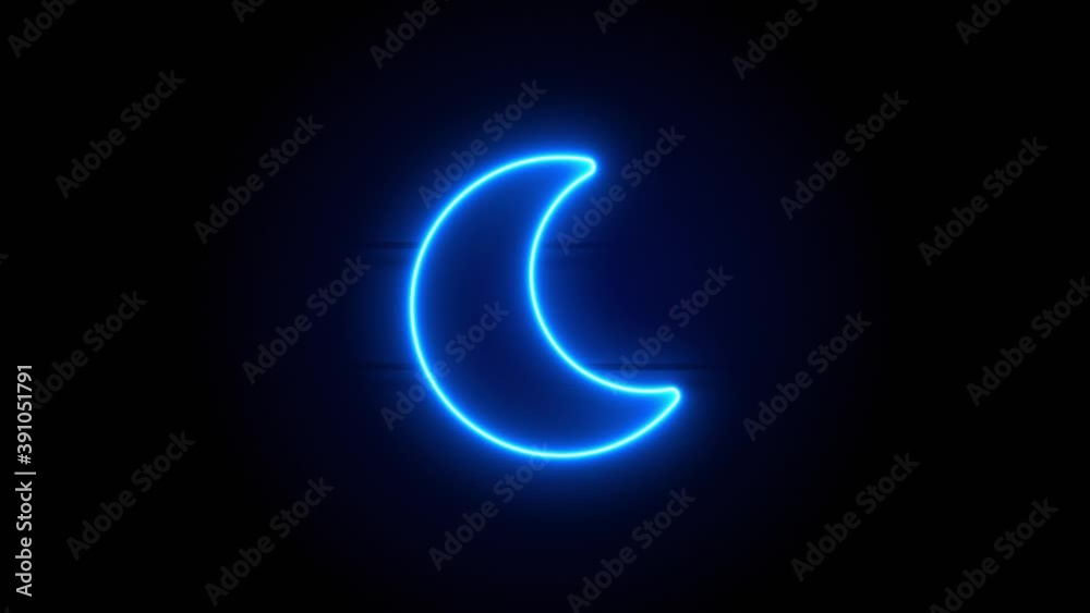 Moon neon sign appear in center and disappear after some time. Animated ...