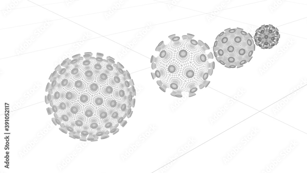 Coronavirus SARS-CoV-2 wire frame images sorted from large to small ...