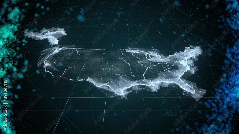 US map, animated TV news studio background, important updates, events ...