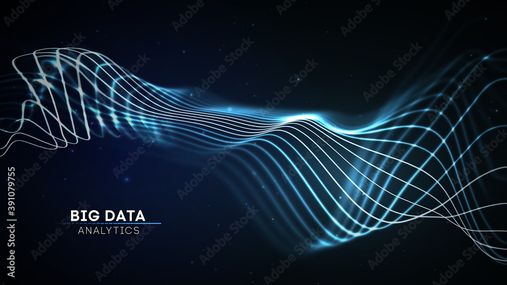 Big data wave on dark background. Futuristic cyber technology ...