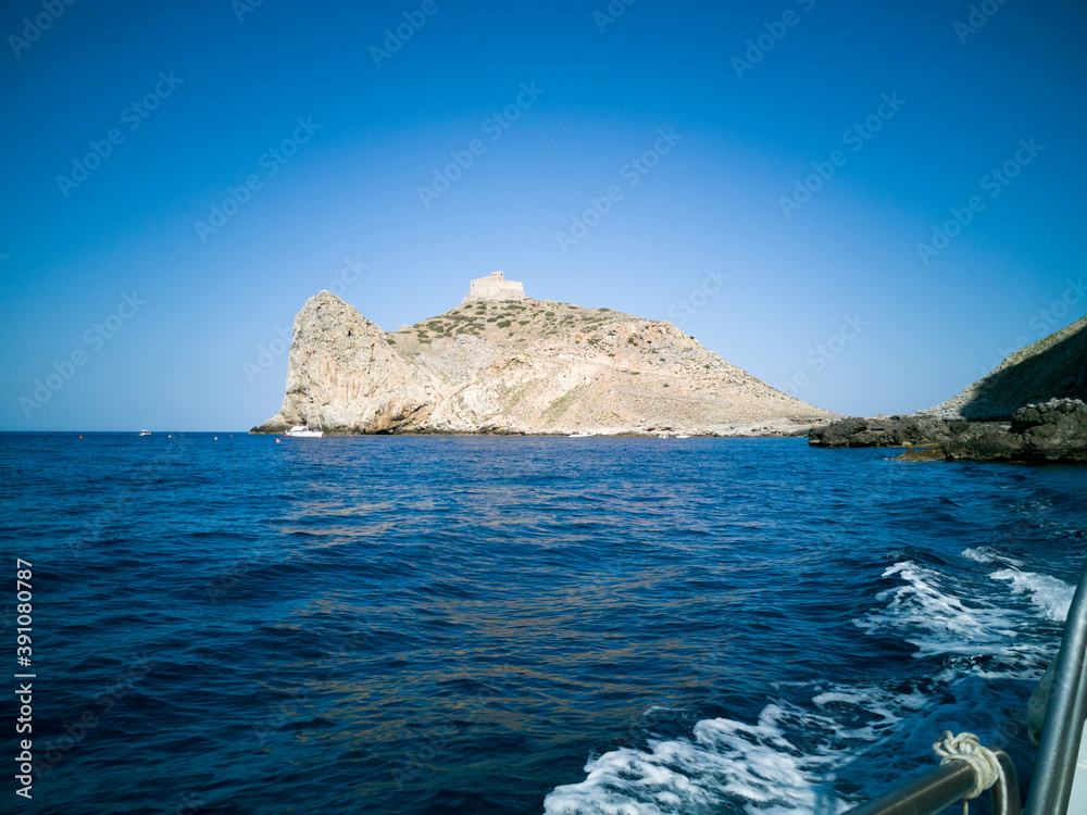 The little island of Marettimo in Sicily seen from a boat. Here the ...