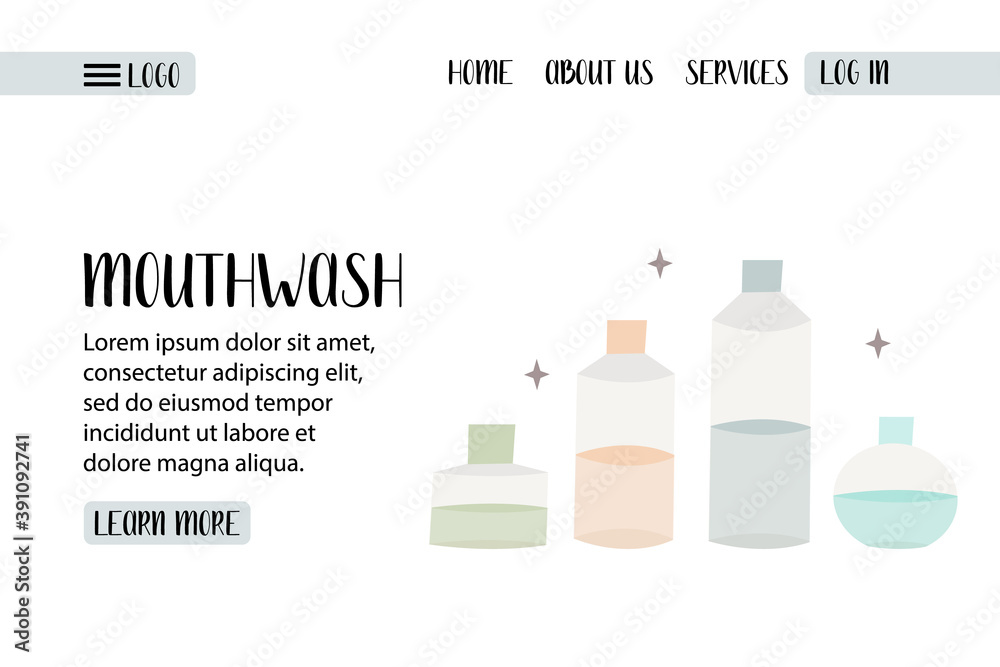 Oral care. Dental cleaning tools: mouthwash. Dental hygiene, teeth care ...