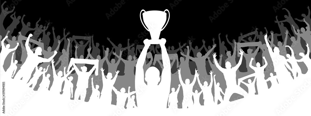 Football poster with the winning football team with the Cup in their ...