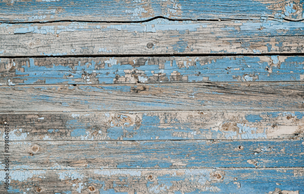 Vintage wood background with chipped peeling paint. Old horizontal ...